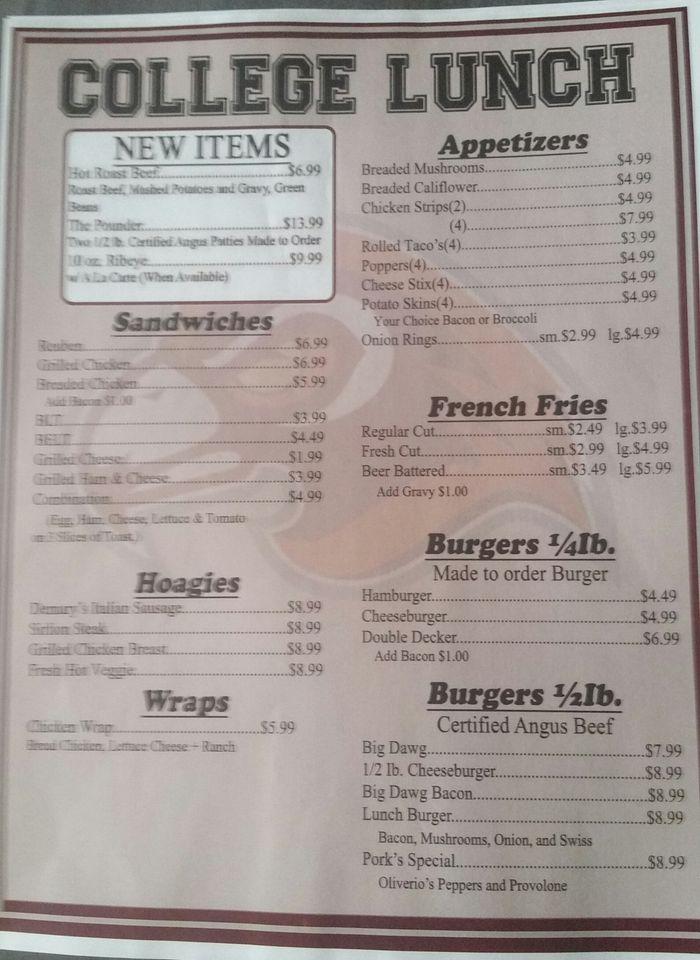Menu at The College Lunch pub & bar, Fairmont