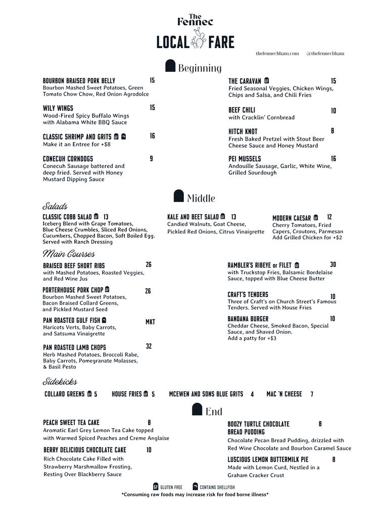 Menu at The Fennec pub & bar, Birmingham
