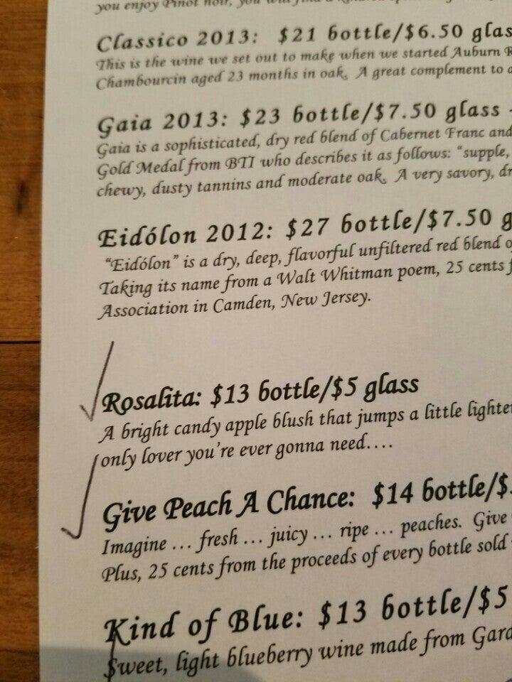 Menu at Auburn Road Vineyard & Winery pizzeria, Pilesgrove