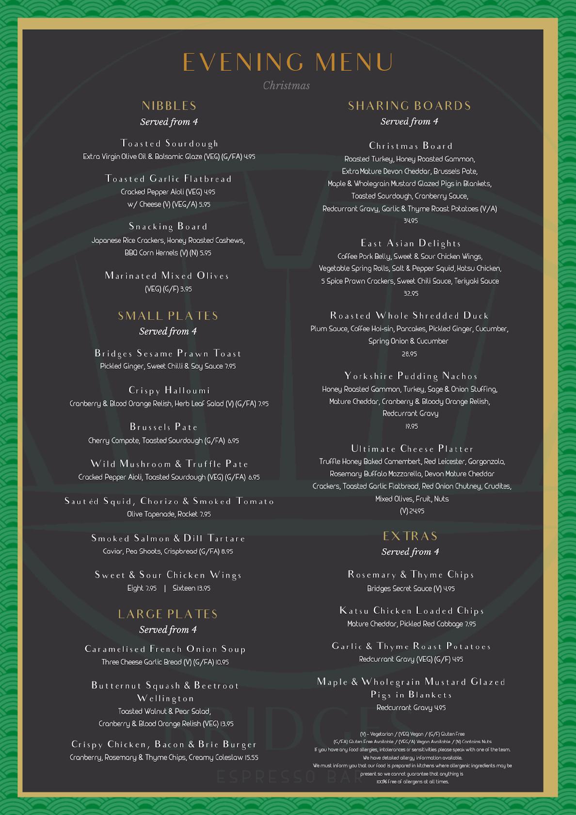Menu at Bridges Espresso Bar, Bedford
