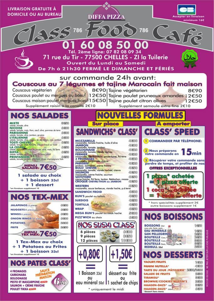 Menu at Class Food Café, Chelles