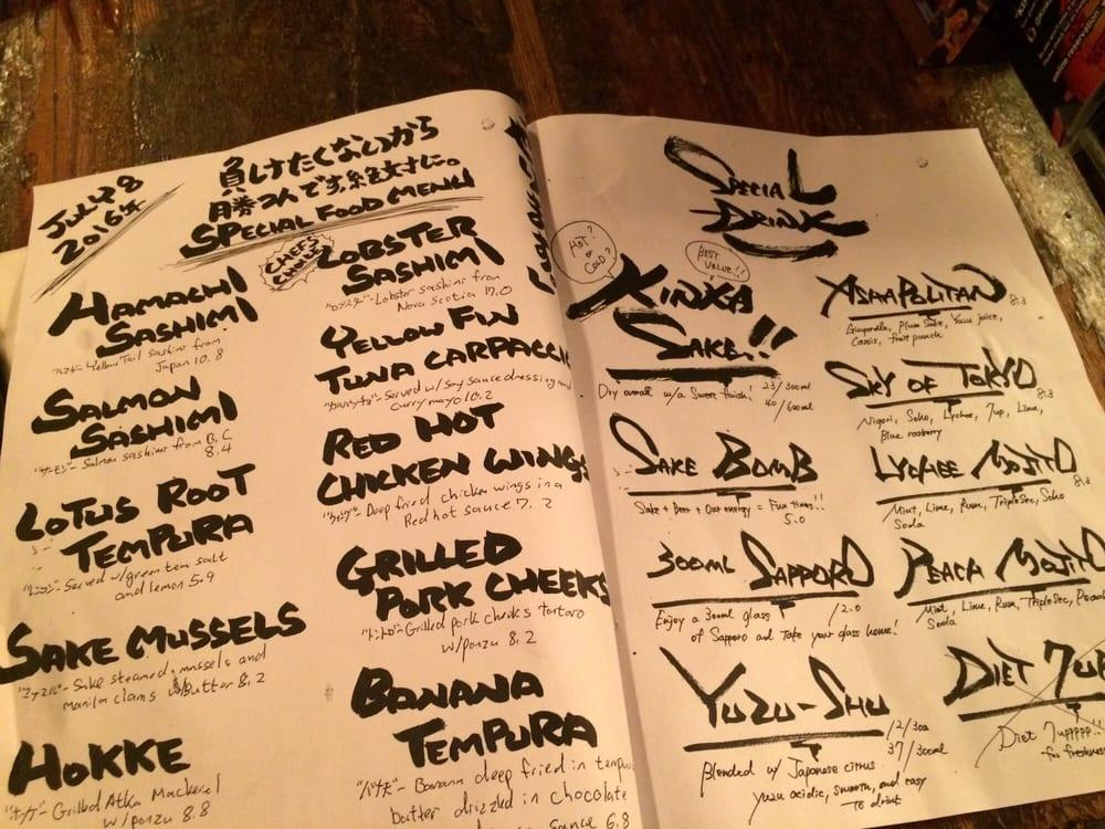 Menu at KINKA IZAKAYA ORIGINAL pub & bar, Toronto, 398 Church St
