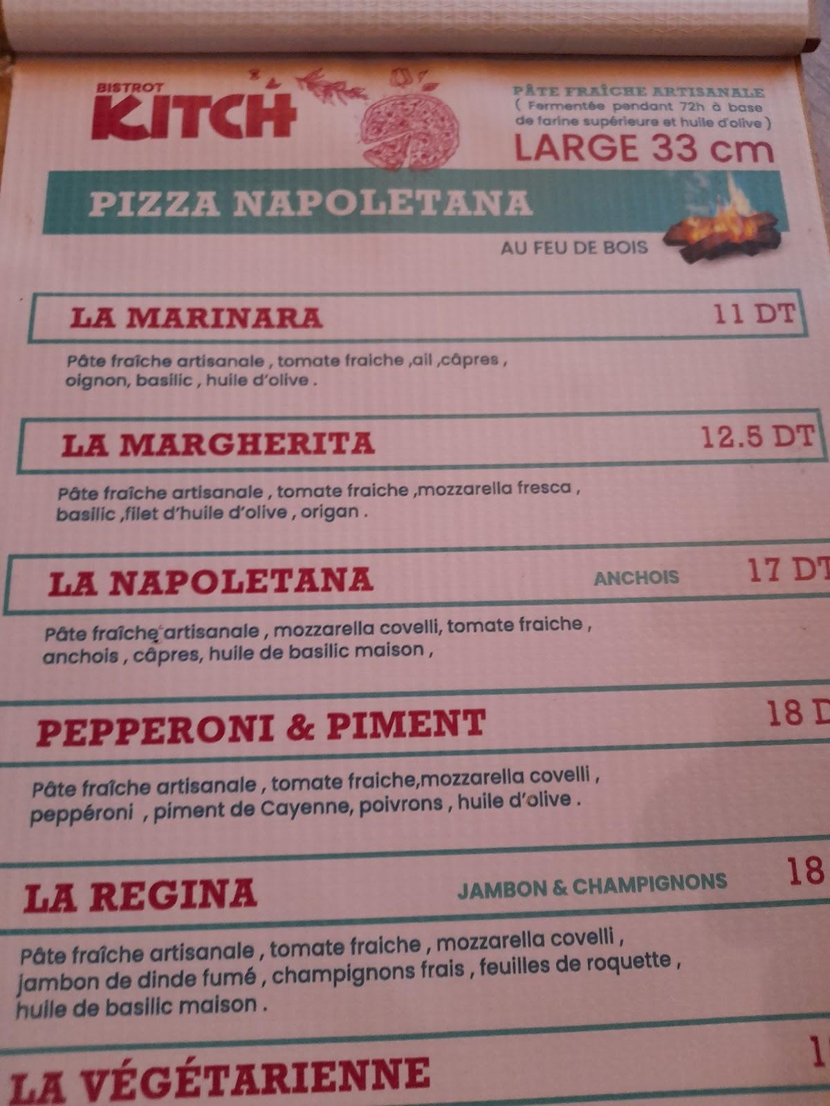 Menu at Kitch Bistrot restaurant, Tunisia
