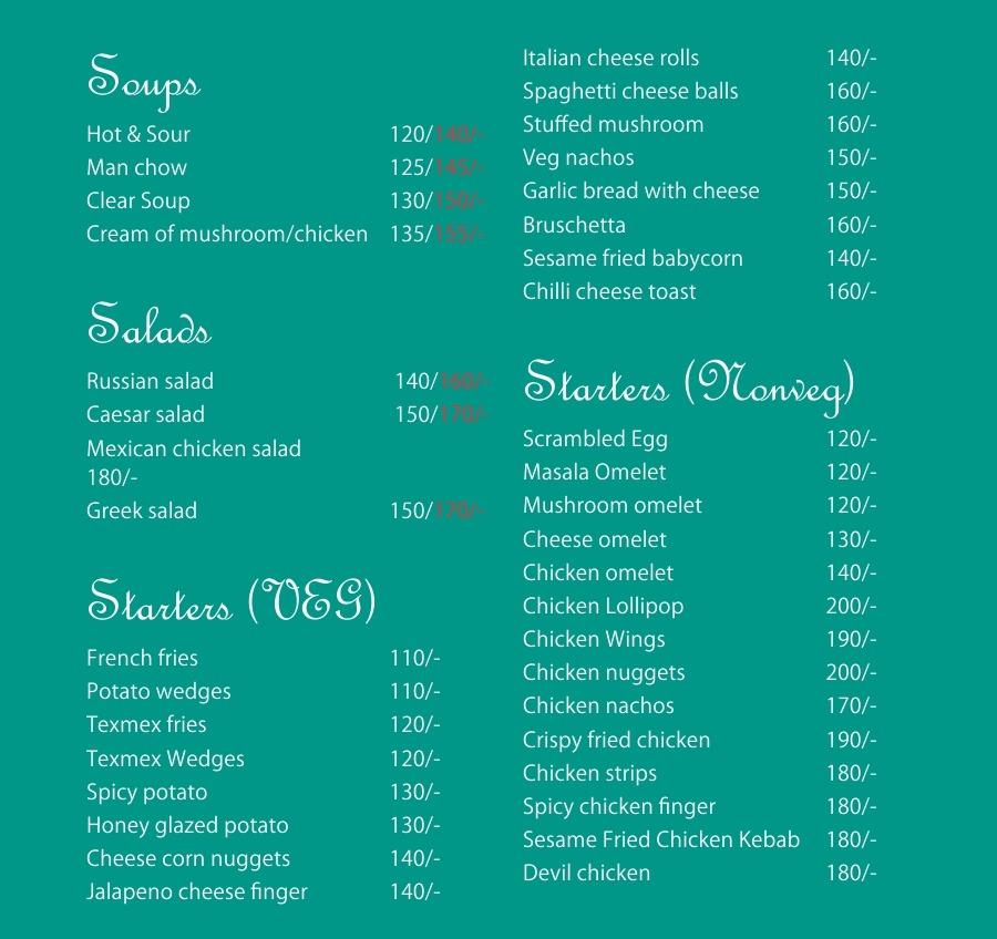 Menu at Le terrace café, Bengaluru