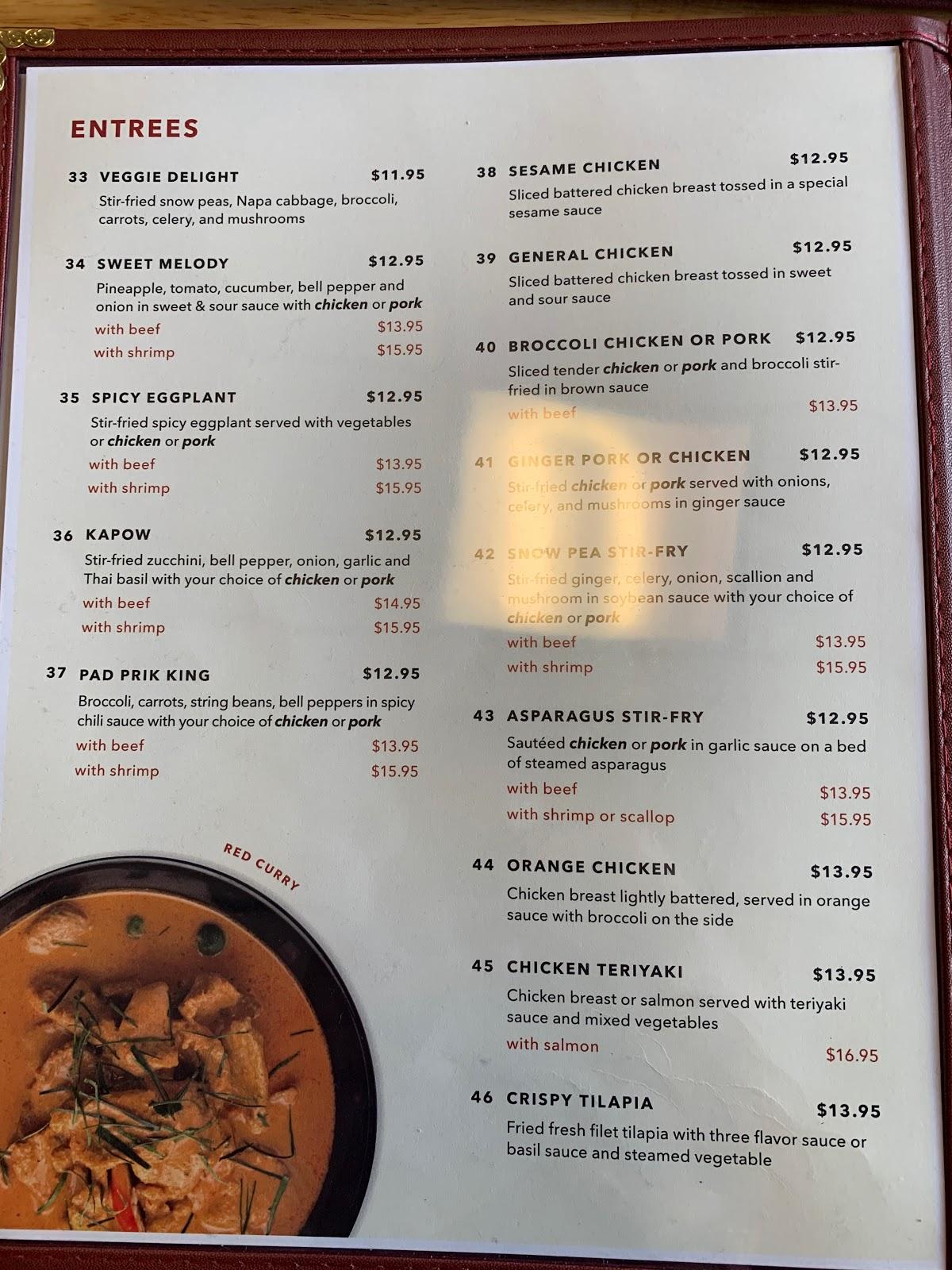 Menu at Pad Thai Restaurant, Sheridan
