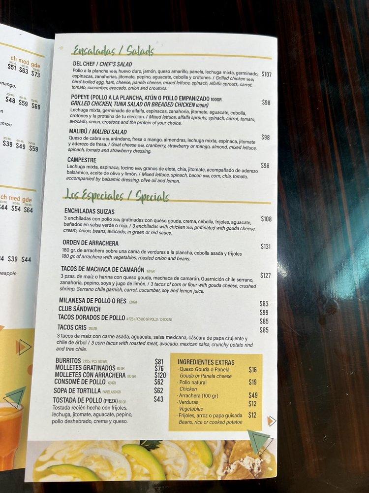 Menu at Restaurante Malibu, Nuevo Vallarta