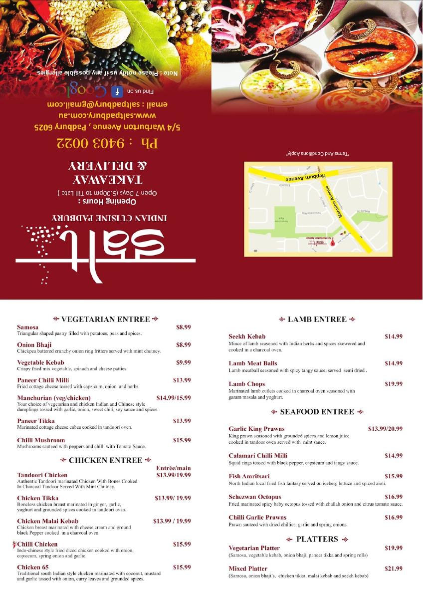 Menu at Salt Indian Cuisine Padbury restaurant, Padbury