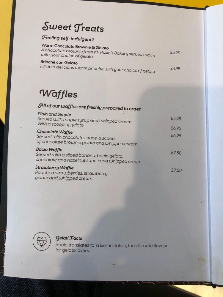 Menu at Swoon Gelato desserts, Oxford