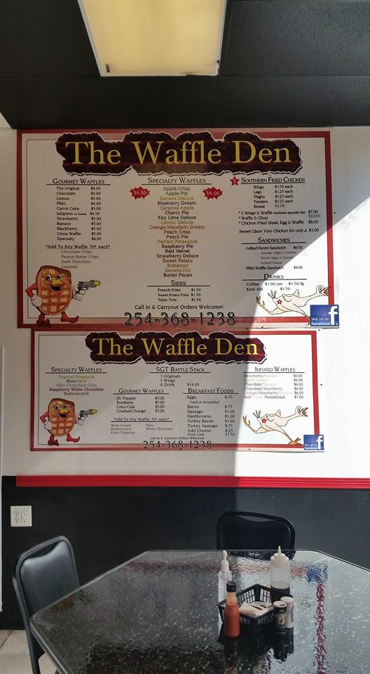 Menu at The Waffle Den restaurant, Killeen, E Stan Schlueter Loop
