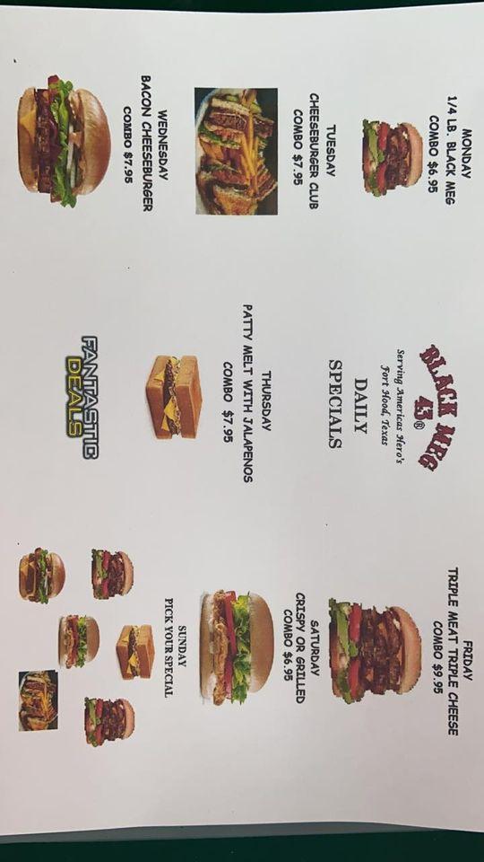 Menu at Black Meg 43 restaurant, Copperas Cove, US-190 BUS