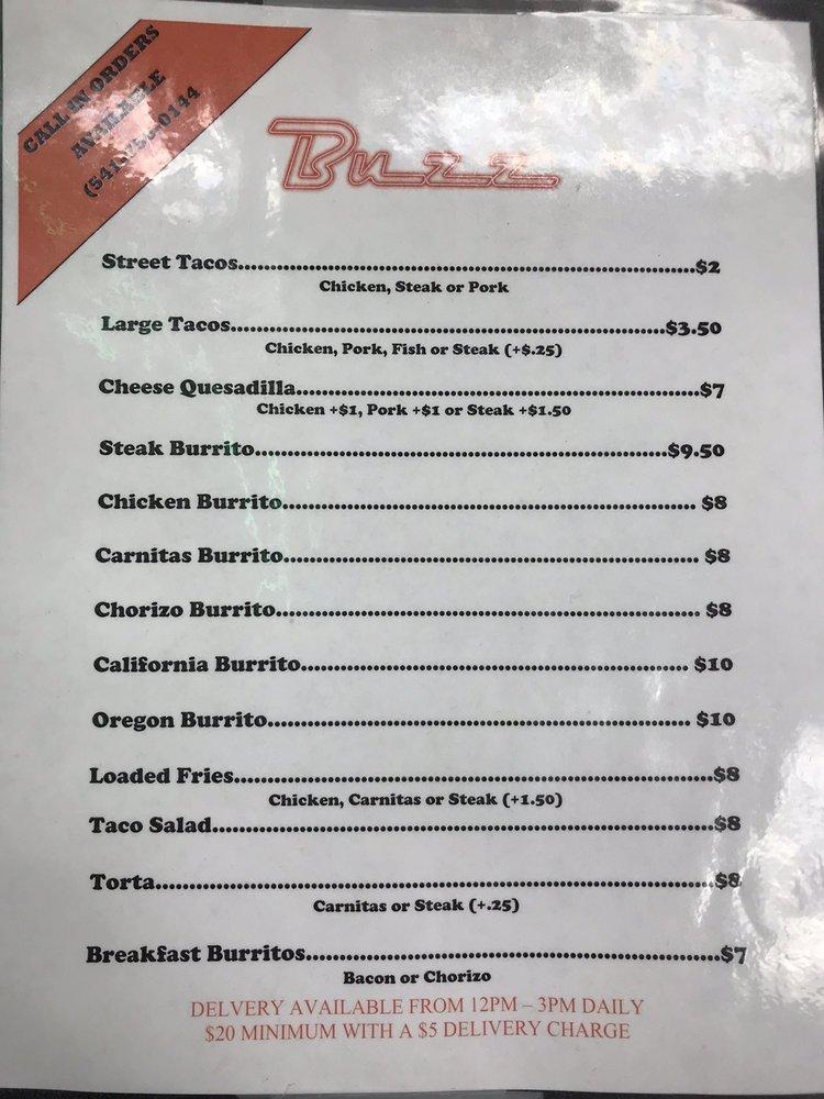Menu at Buzz restaurant, North Bend, Virginia Ave # 147