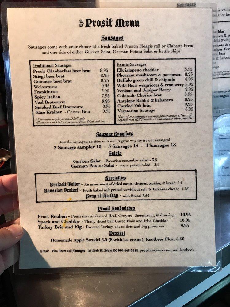 Menu at Ein Prosit pub & bar, Frisco