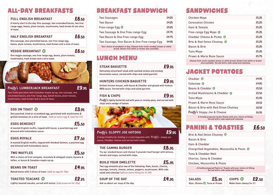 Menu at Froffy Coffee cafe, Dursley