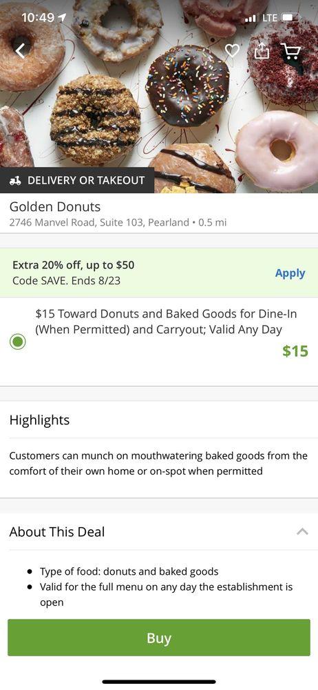Menu at Golden Donuts restaurant, Pearland, Manvel Rd