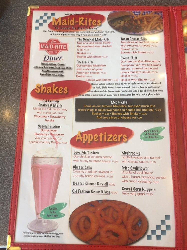 Menu at Maid-Rite restaurant, East Moline