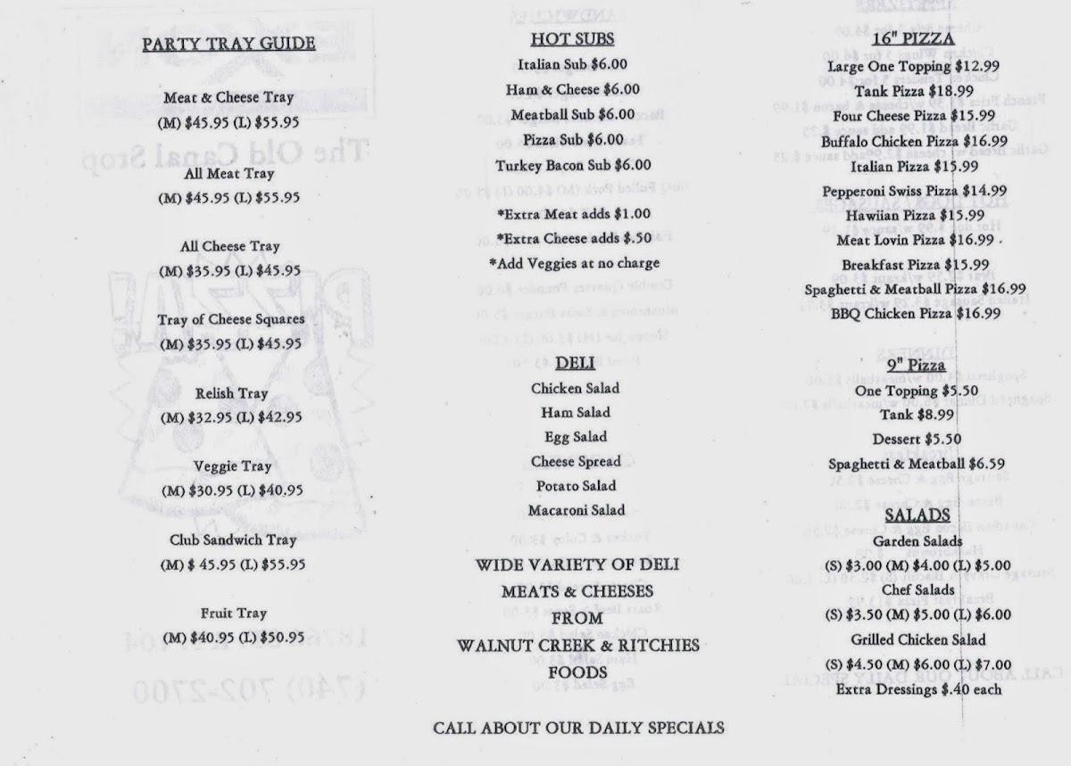 Menu at Old Canal Stop restaurant, Chillicothe