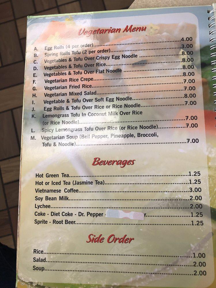Menu at Pho Vietnamese restaurant, Longview