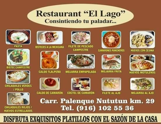 Carta de Restaurante El Lago, Palenque