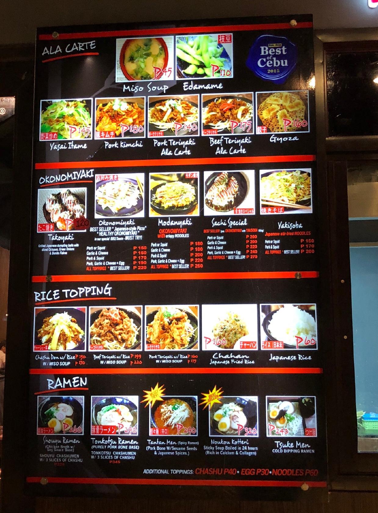 Menu at Sachi Authentic Japanese Ramen And Okonomiyaki restaurant, Cebu ...