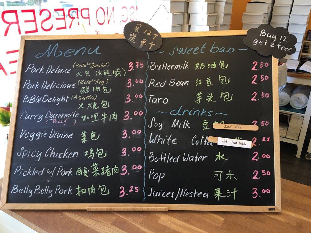 Menu at The Bao Place restaurant, Burnaby