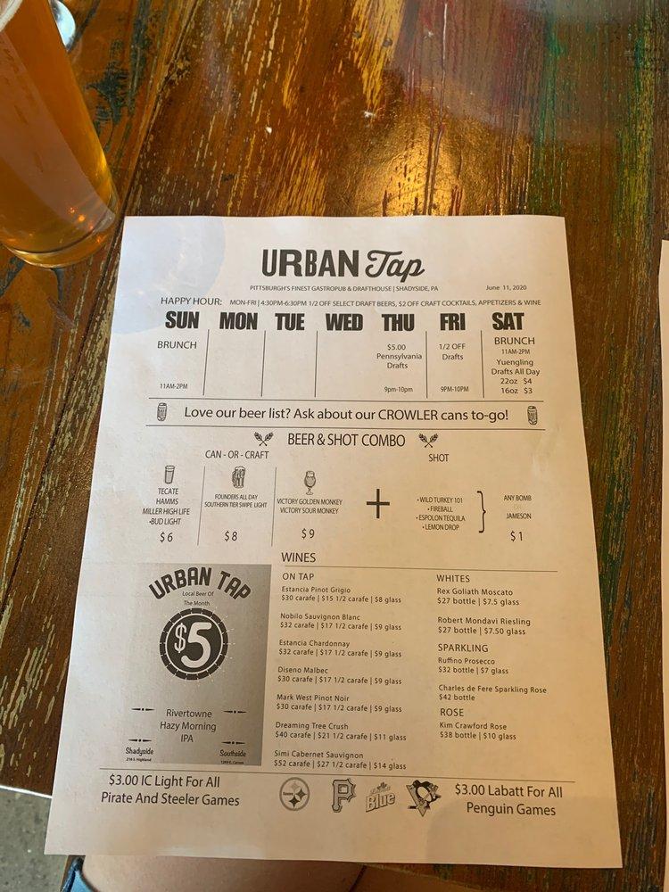 Menu at The Urban Tap pub & bar, Pittsburgh, 216 S Highland Ave