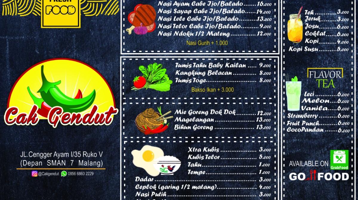 Menu at Ayam Cabe Ijo Cak Gendut Malang restaurant, Malang