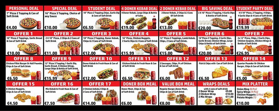 Menu at Amigo’s Pizza & Grill pizzeria, Cork