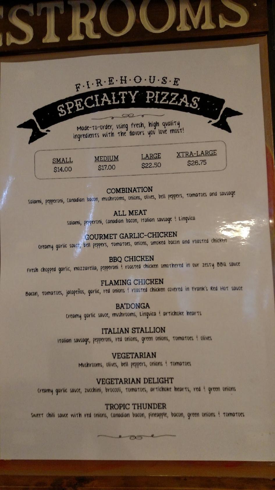 Menu at Firehouse Pizza Restaurant, Red Bluff