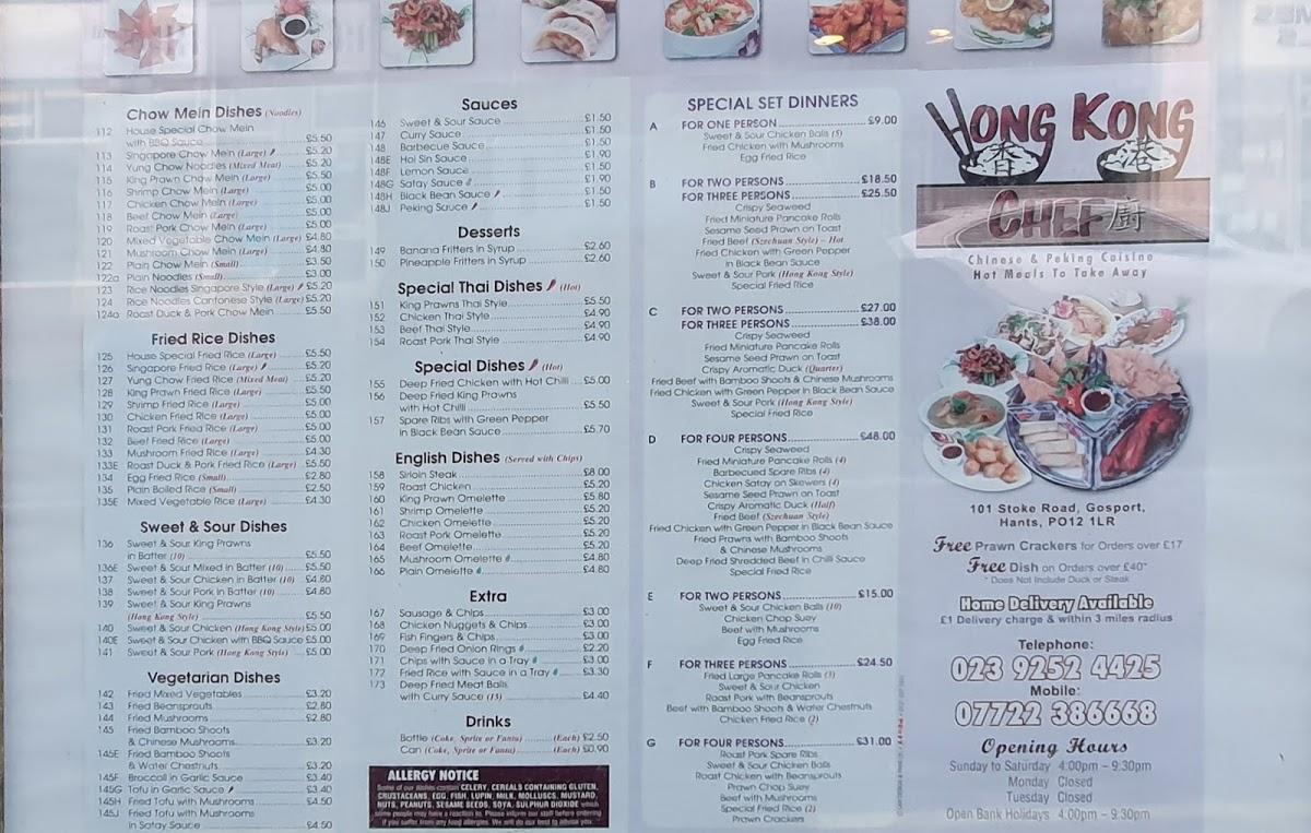 Menu at Hong Kong Chef fast food, Gosport