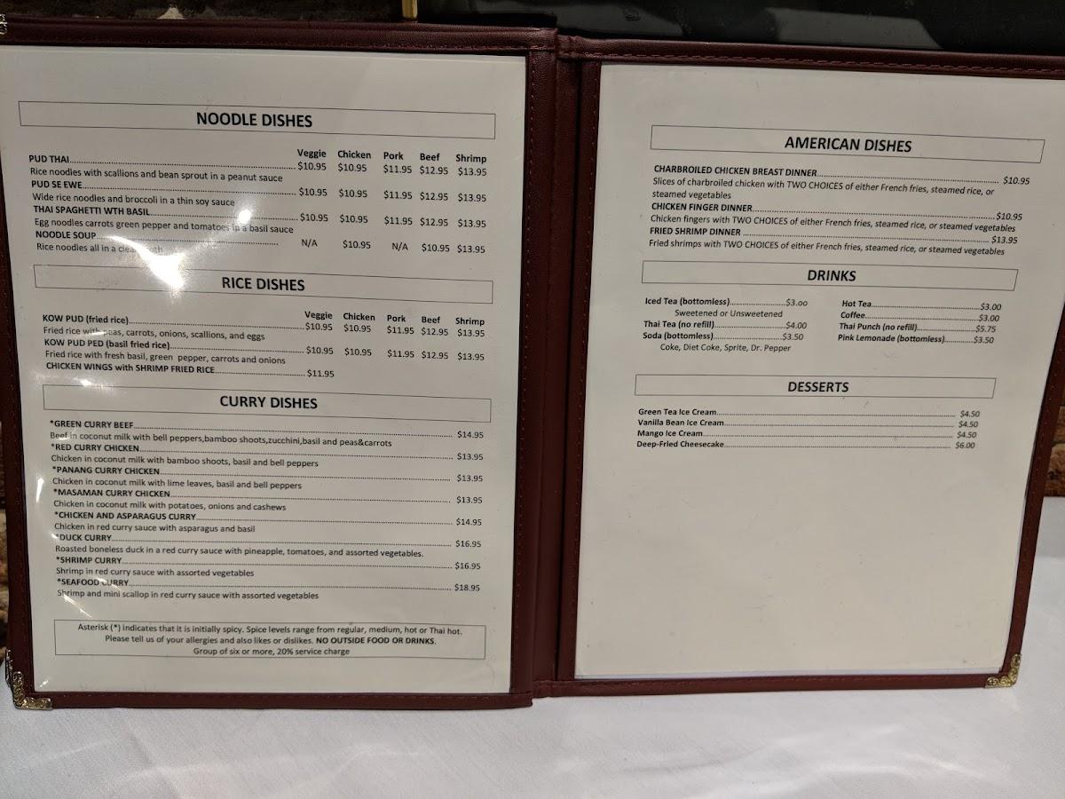 Menu at Railroad Thai restaurant, Montgomery, 300 Water St B