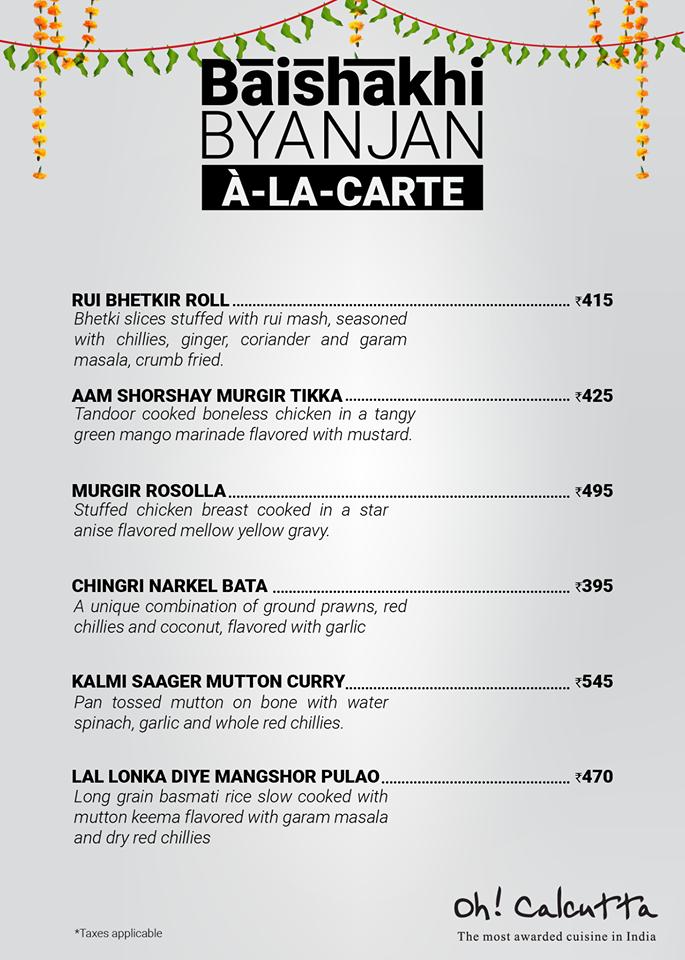 Menu at Oh! Calcutta, Kolkata, Forum Mall