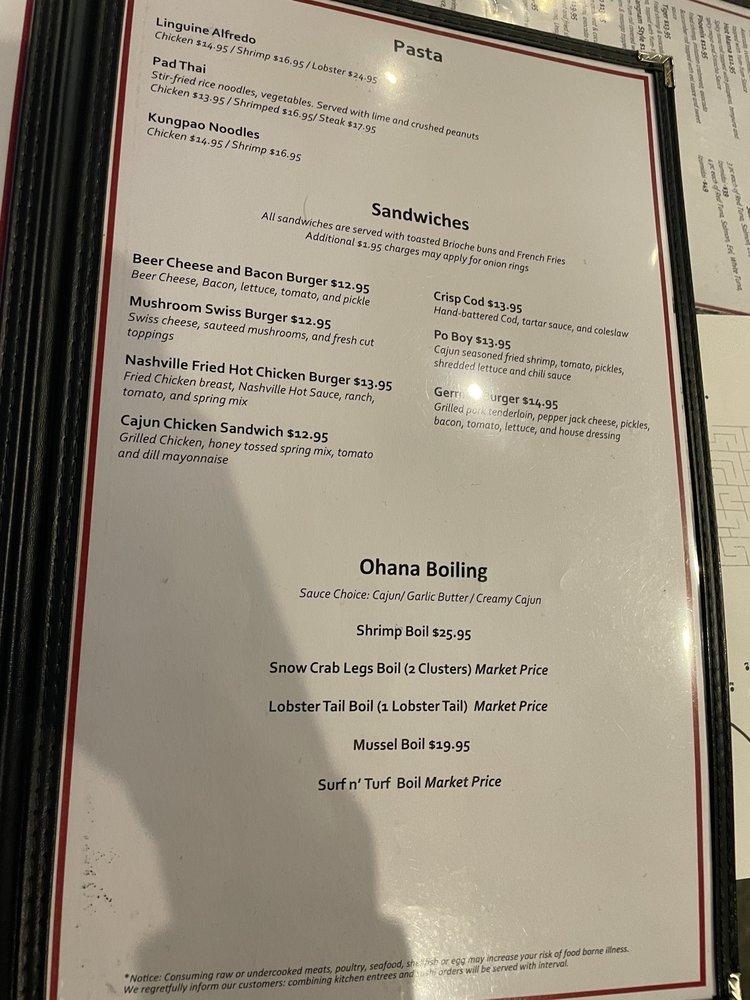 Menu at ʻOhana Hawaiian Grill & Bar, French Lick