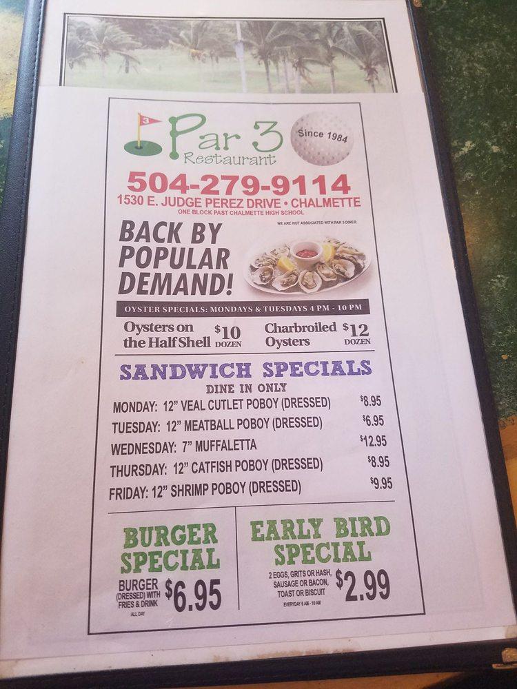 Menu at Par 3 Restaurant & Lounge, Chalmette