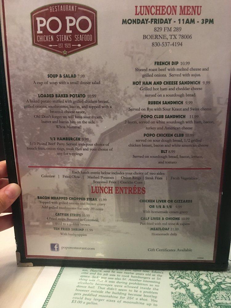 Menu at PoPo Family Restaurant, Boerne