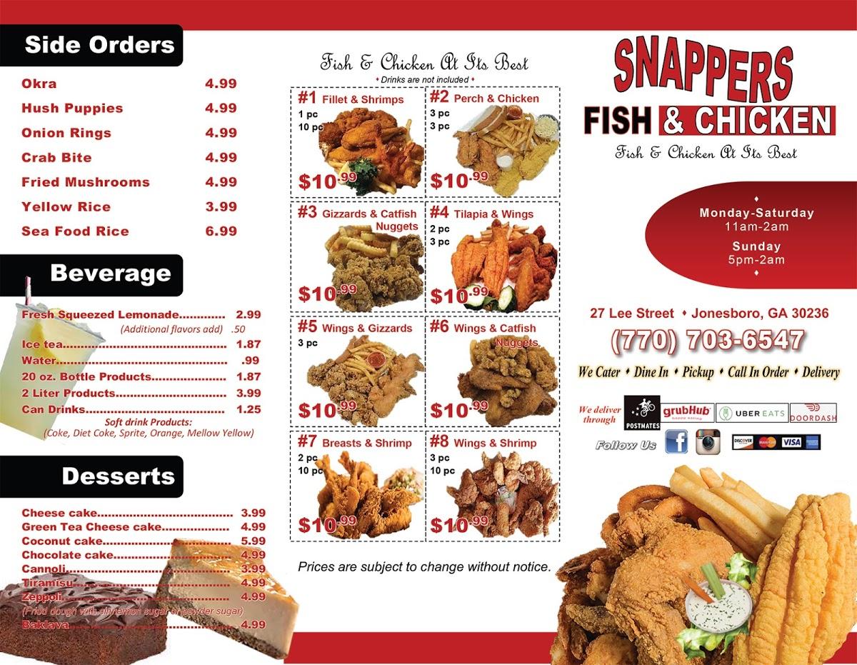 Menu at Snappers Fish & Chicken & Romeos pizza restaurant, Jonesboro