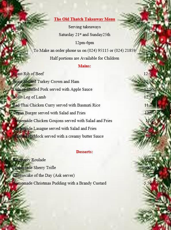 Carta de The Old Thatch Bar & Restaurant, Killeagh
