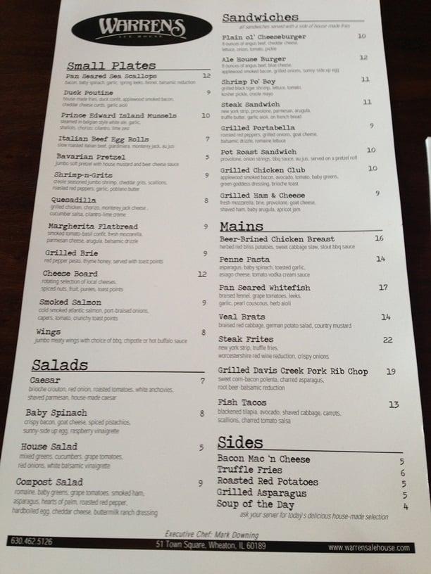 Menu at Warrens Ale House pub & bar, Wheaton