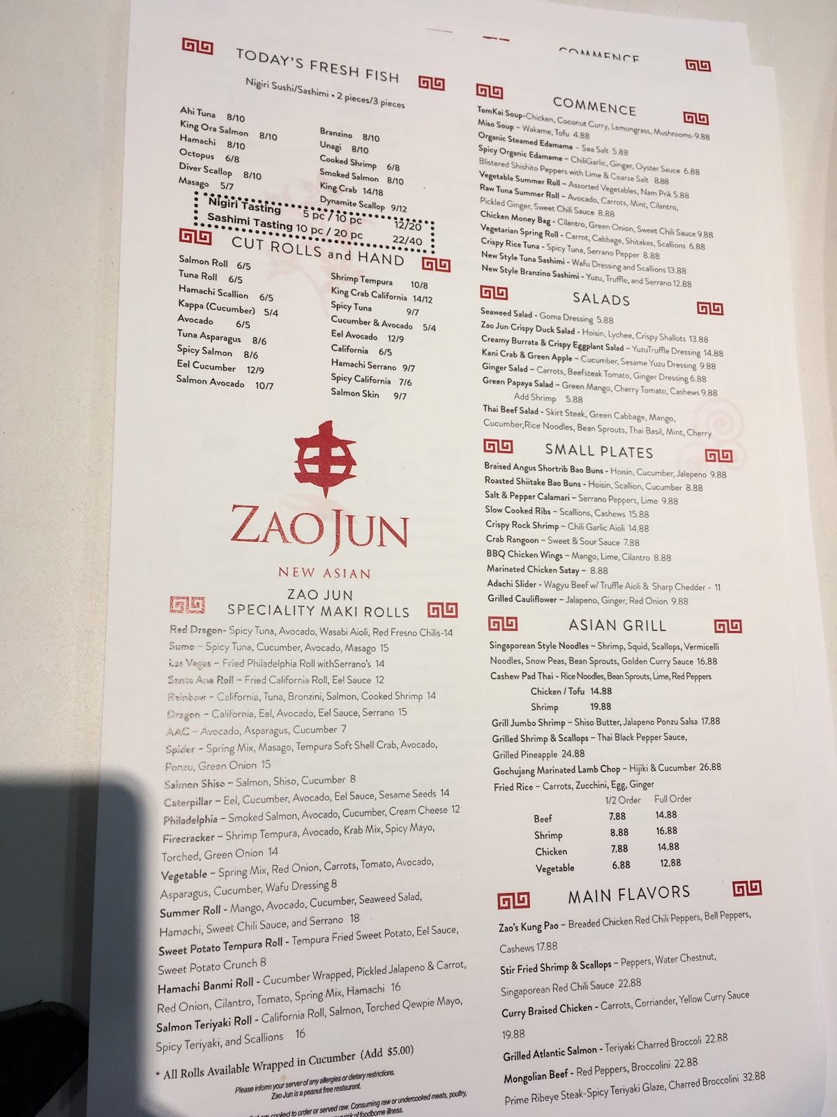 Menu at Zao Jun New Asian & Sushi restaurant, Bloomfield Hills