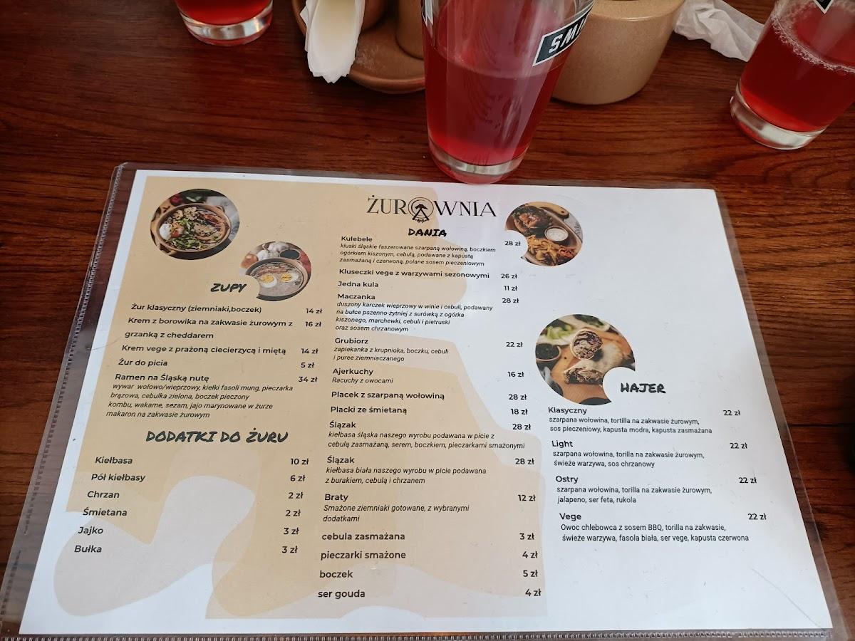 Menu at Żurownia restaurant, Katowice