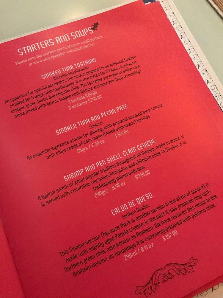 Menu at Azul restaurant, Mexico City, Av Nuevo León 68