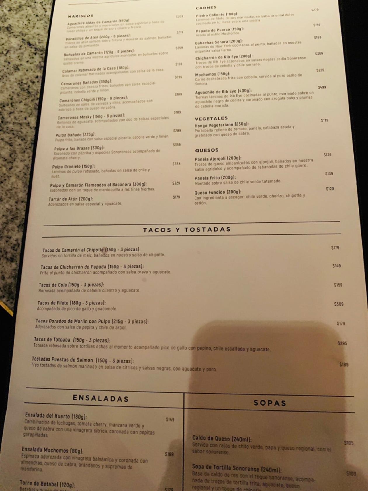 Carta del restaurante Mochomos Guadalajara, Zapopan