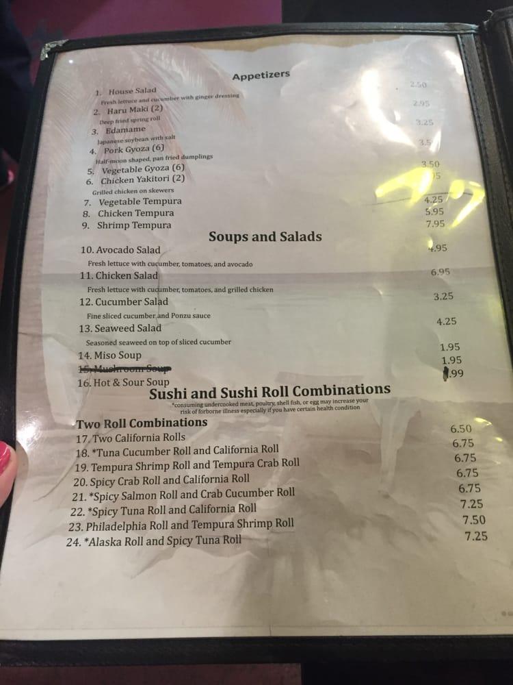 Menu at Mt. Fuji restaurant, Louisville
