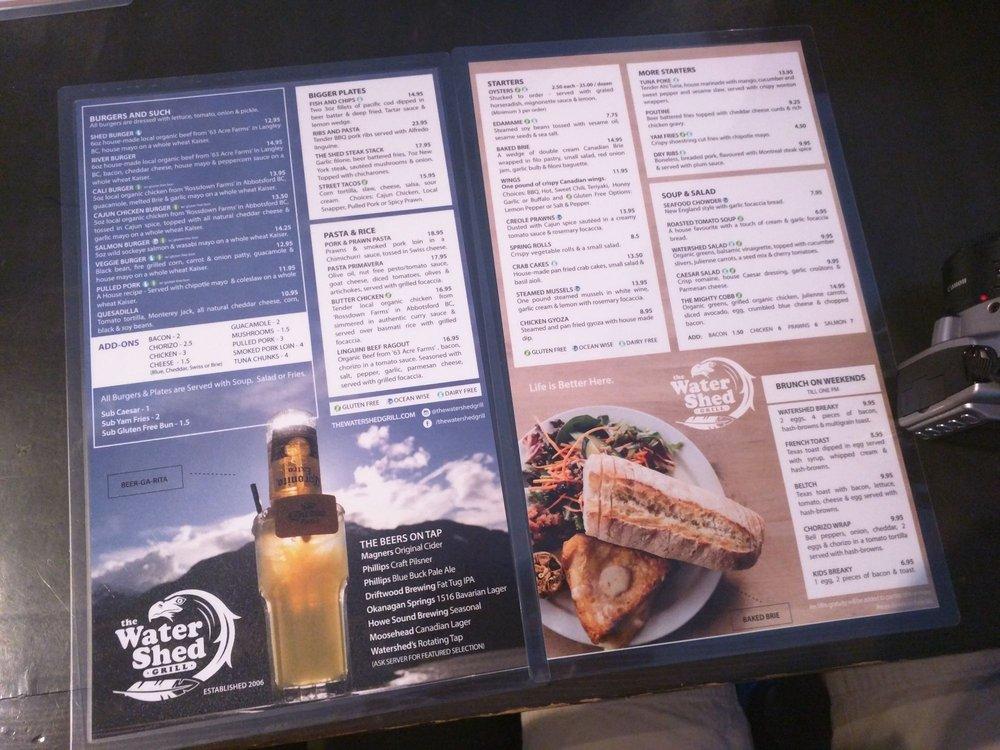 Menu at The Watershed Grill pub & bar, Squamish