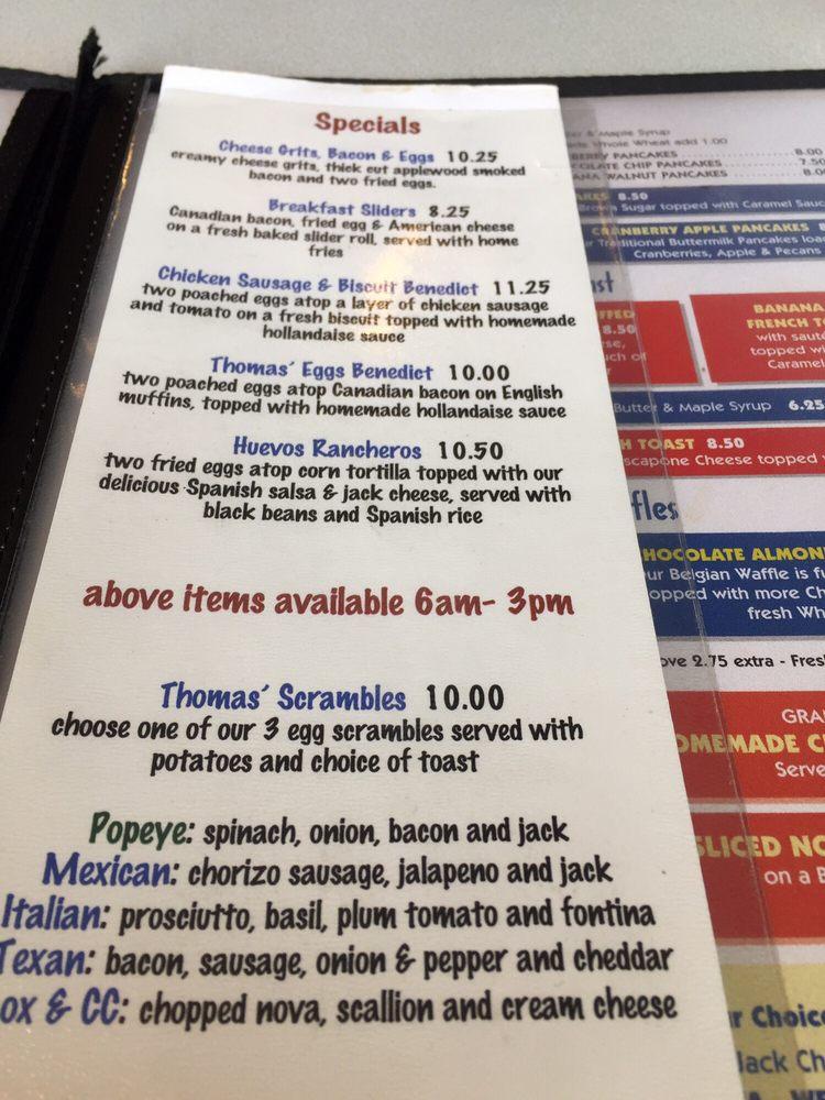 Menu at Thomas's Ham & Eggery Diner restaurant, Carle Place