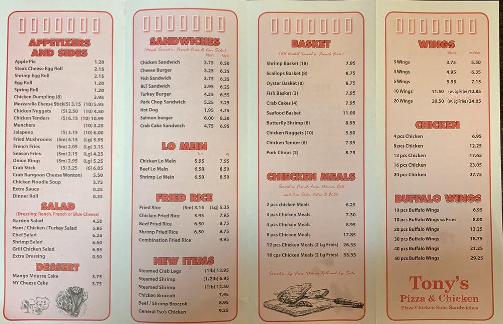 Menu at Tony's Pizza & Chicken pizzeria, Waldorf, Smallwood Village ...