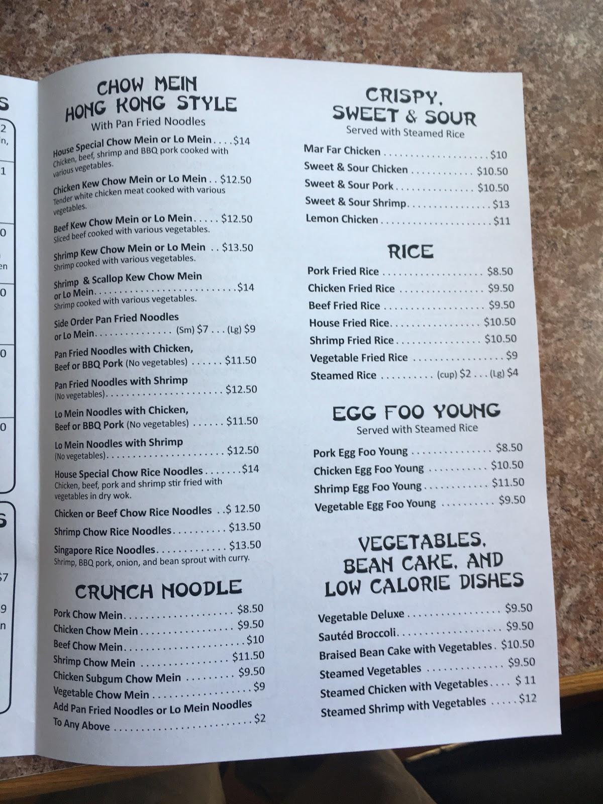 Menu at Chinese Kitchen Restaurant, Coquille