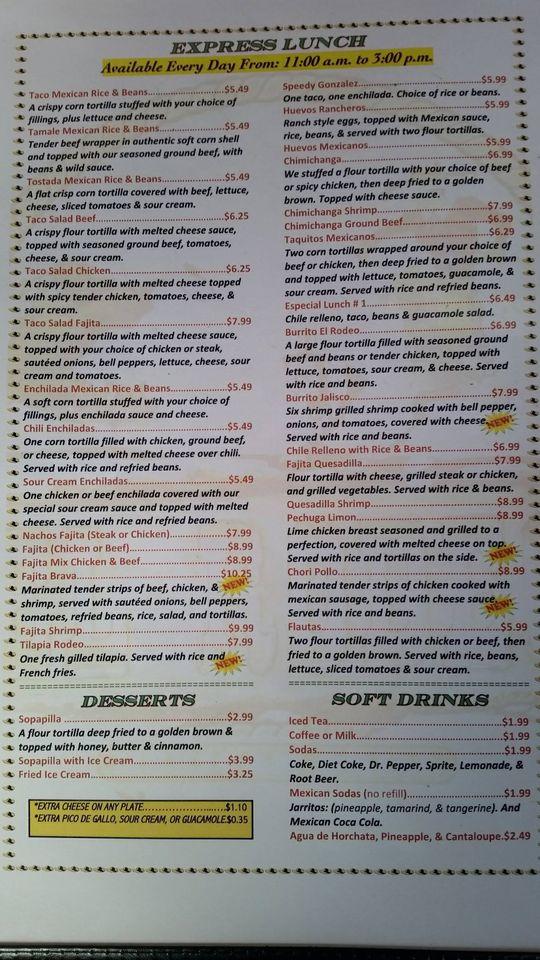 Menu at El Rodeo Mexican Grill pub & bar, Eunice
