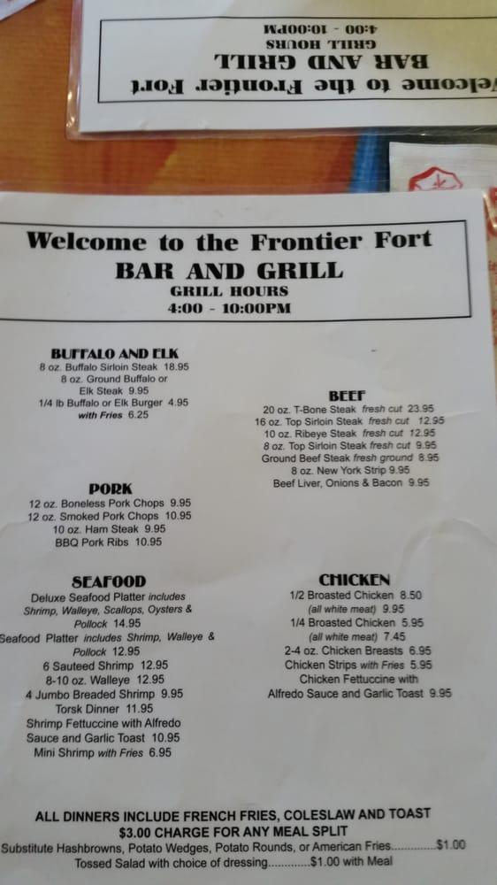Menu at Frontier Fort Camp Ground Bar & Grill & Gift Shop, Jamestown