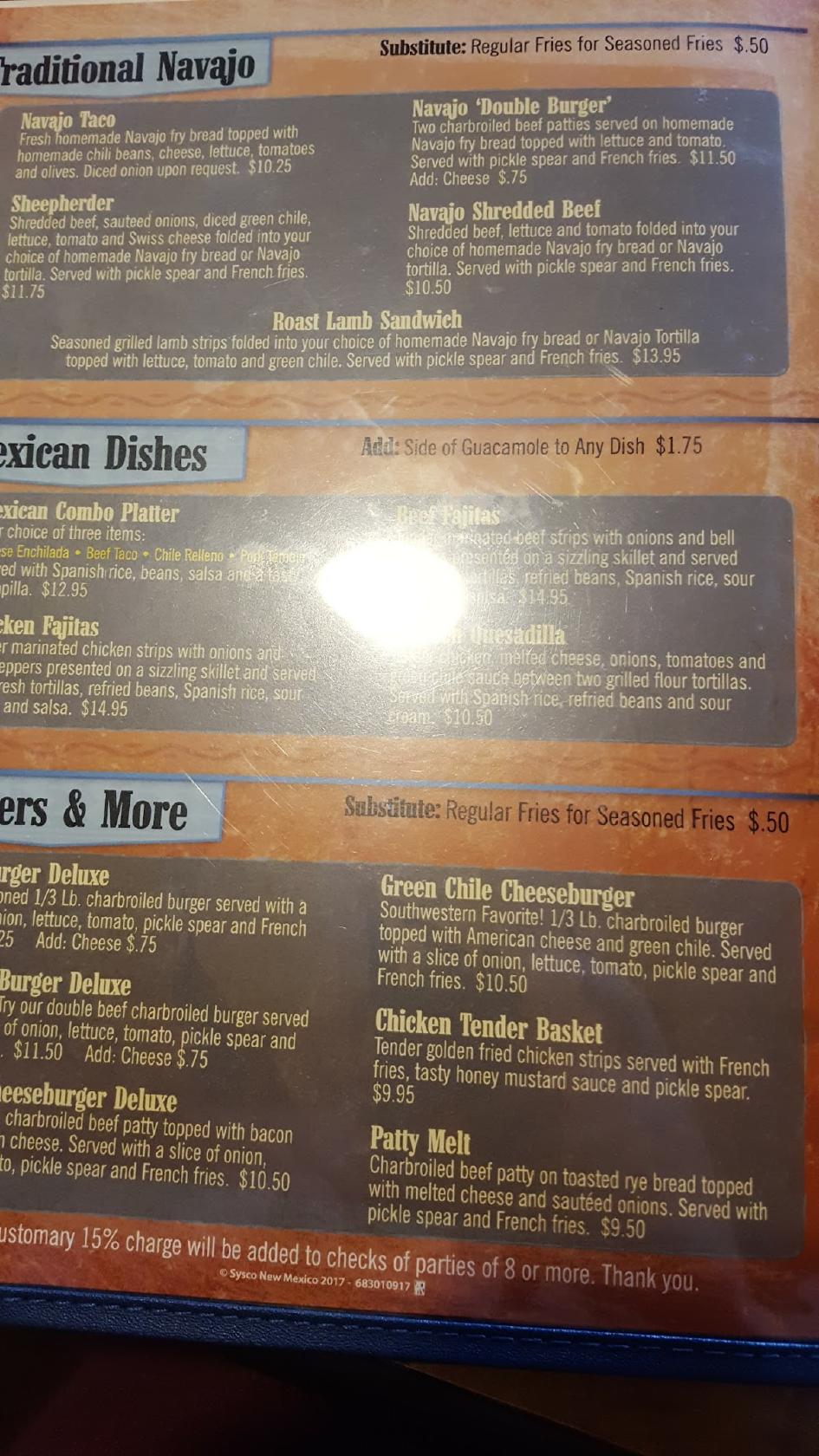Menu at Junction Restaurant, Chinle, 100 E