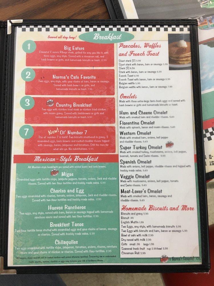 Menu at Norma's Cafe, Dallas, W Davis St